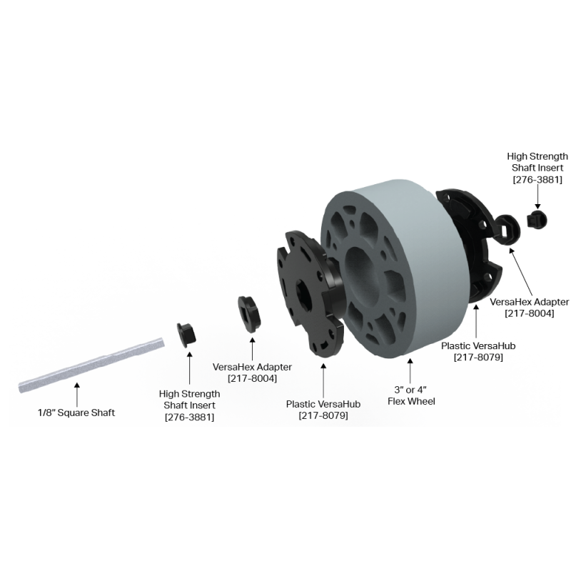 Plastic 1/2" VersaHex Adapters v2 (1/4" Square Bore, 1/8" Long) (48-pack)